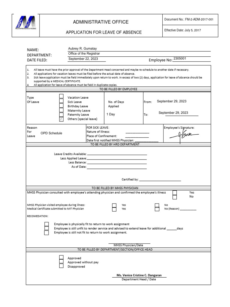Leave Form | PDF | Sick Leave | Justice