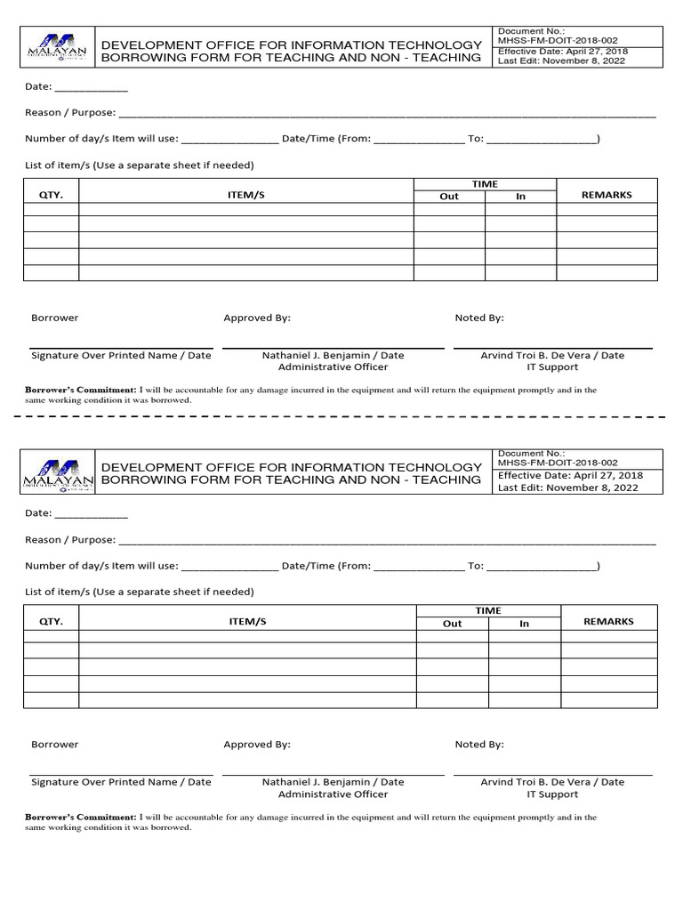 Borrowing Form for IT Equipment | PDF