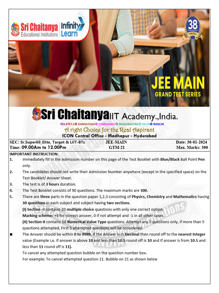 30 01 2024 SR Super60 Elite, Target & LIIT BTs Jee Main GTM 21 Q | PDF