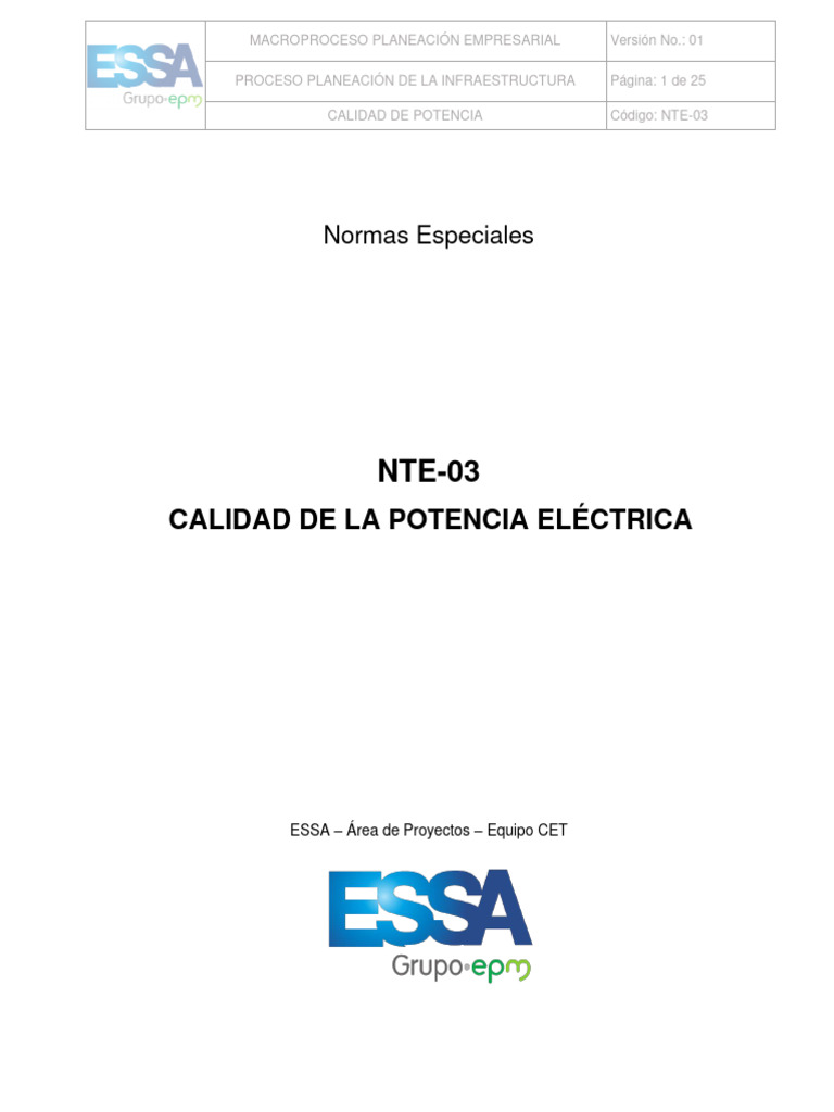 Normativa NTE-03: Calidad de Potencia | PDF | Corriente eléctrica | voltaje