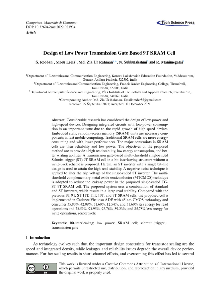 Design of Low Power Transmission Gate Ba | PDF | Mosfet | Computer Memory