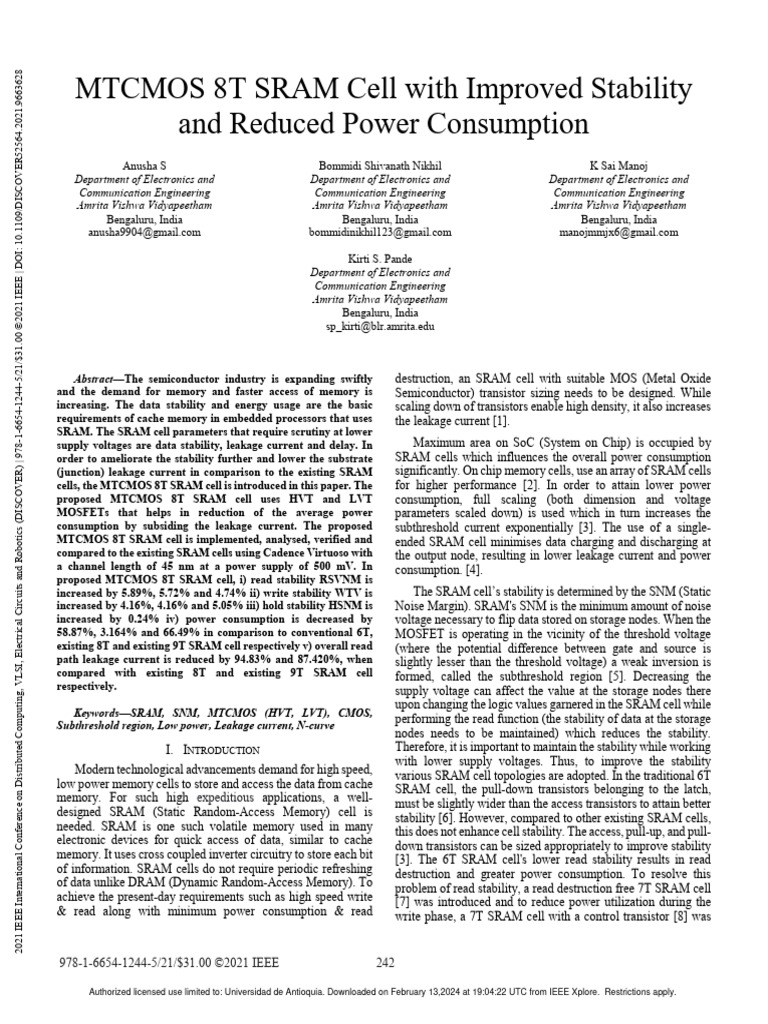 MTCMOS_8T_SRAM_Cell_with_Improved_Stability_and_Reduced_Power_Consumption | PDF | Random Access ...