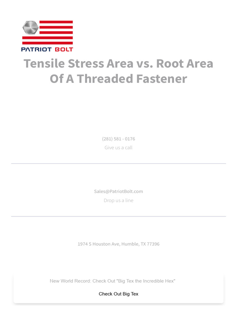 Tensile Stress Area vs. Root Area of a Threaded Fastener - Patriot Bolt ...