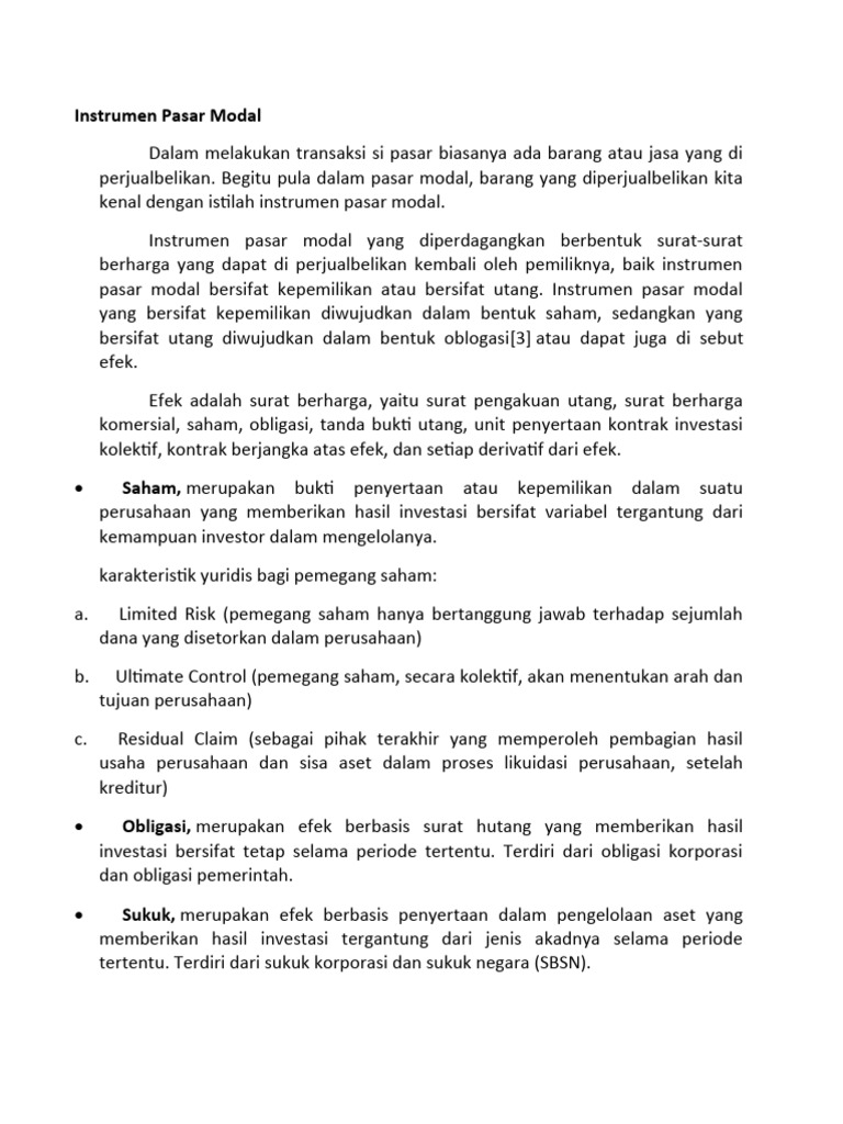 Panduan Dasar Instrumen Pasar Modal | PDF | Bisnis | Pengelolaan Keuangan & Uang