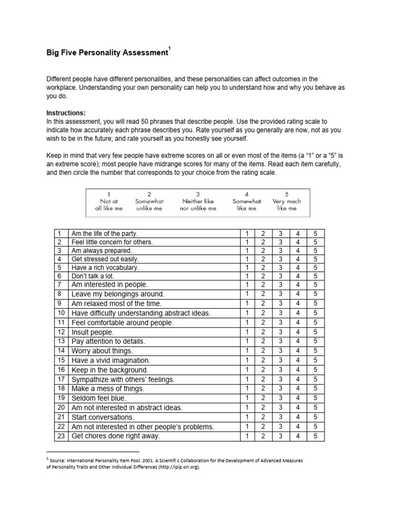 Big Five Personality Assessment | PDF