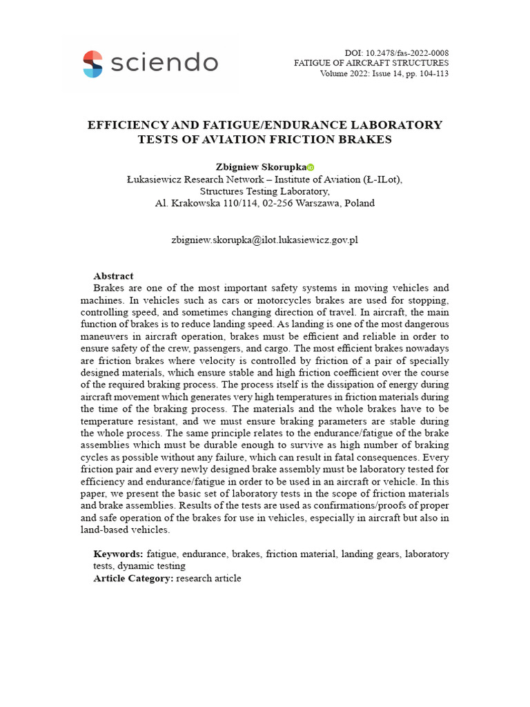 Efficiency and FatigueEndurance Laboratory Tests of Aviation Friction ...