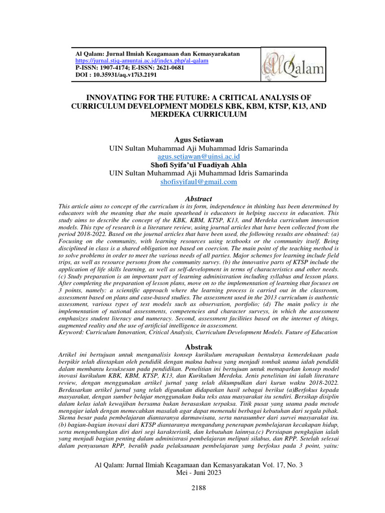 Innovating For The Future A Critical Analysis of Curriculum Development ...