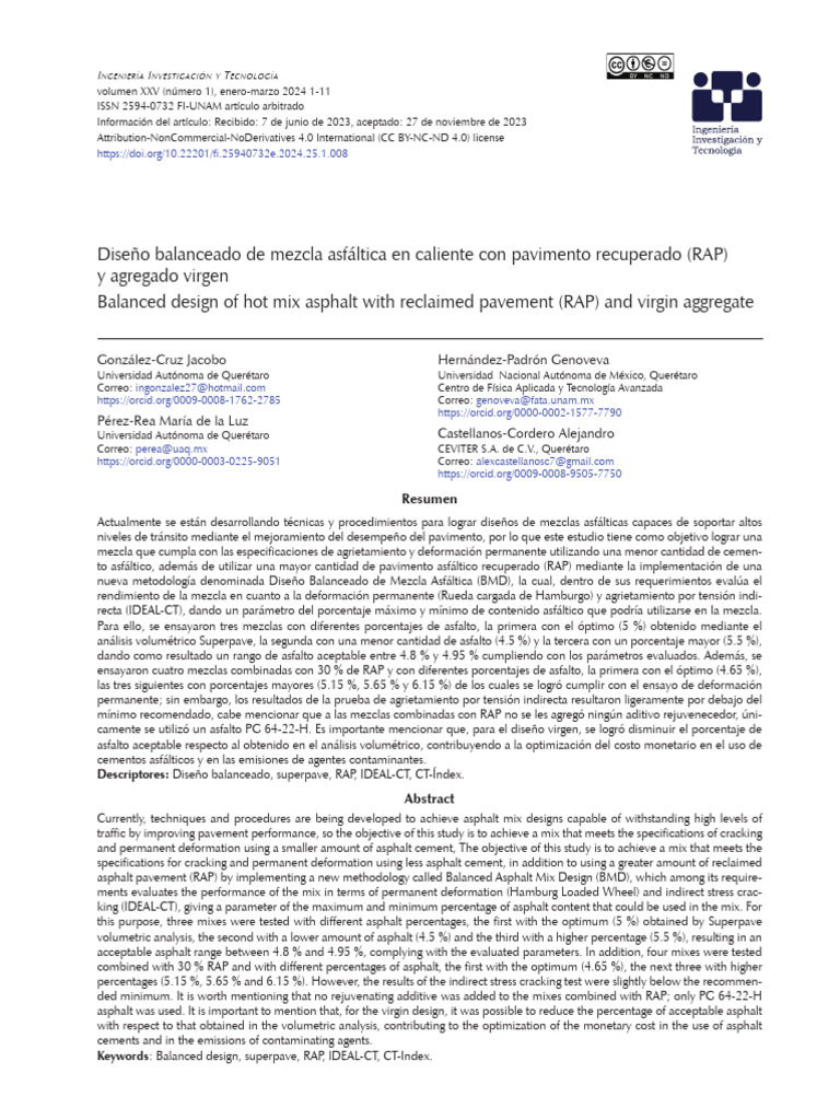 Diseño balanceado de mezcla asfáltica en caliente con pavimento recuperado (RAP) y agregado ...