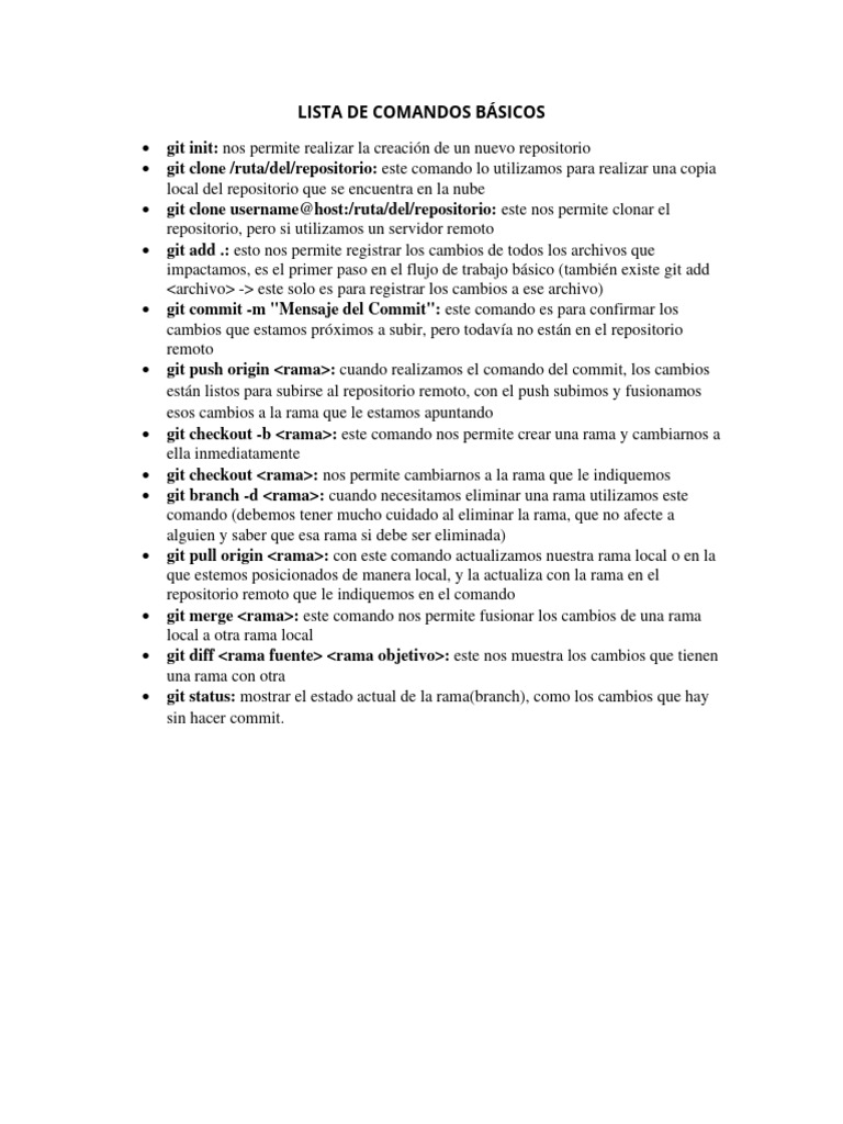 LISTA DE COMANDOS BÁSICOS GIT | PDF