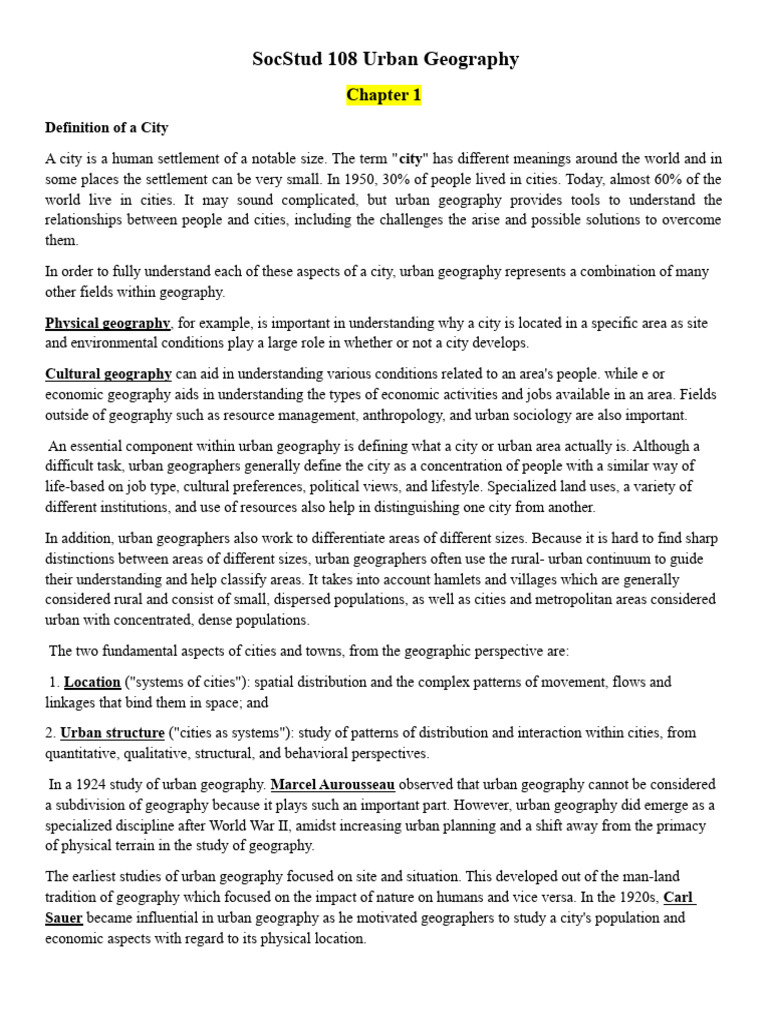 Understanding Urban Geography Concepts | PDF | Urban Geography | Geography