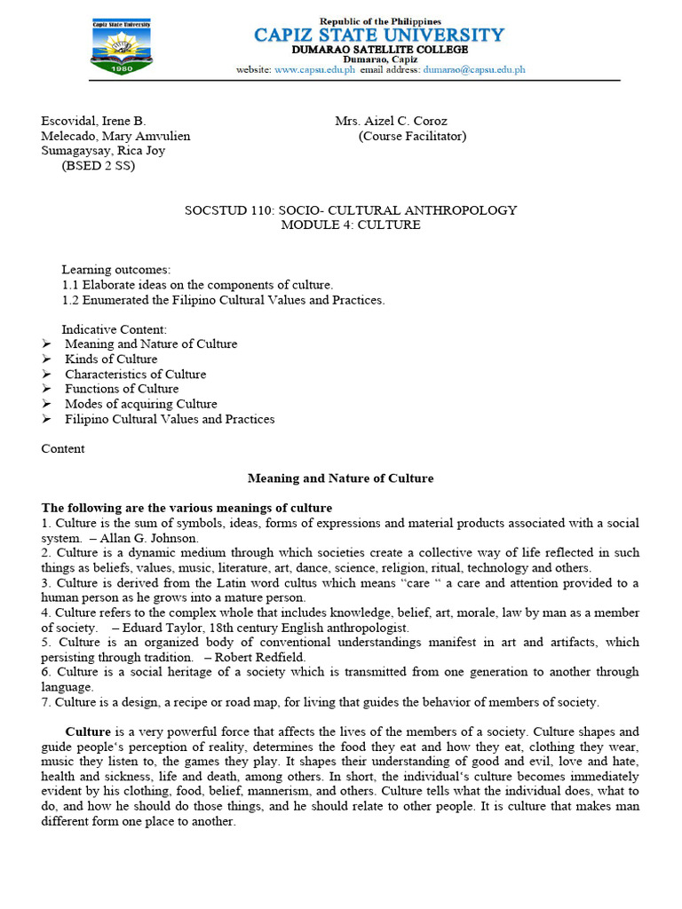 Socstud 110 Socio Cultural Anthropology | PDF