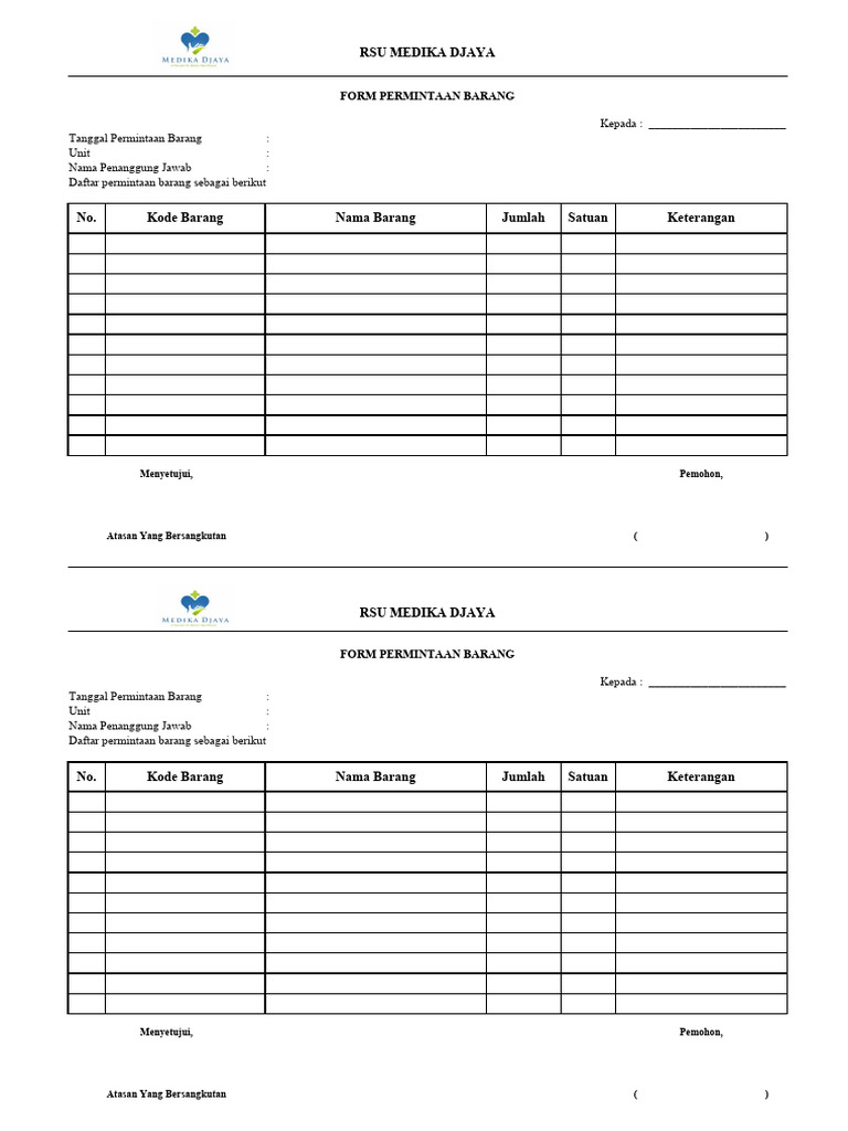Form Permintaan Barang Excel | PDF