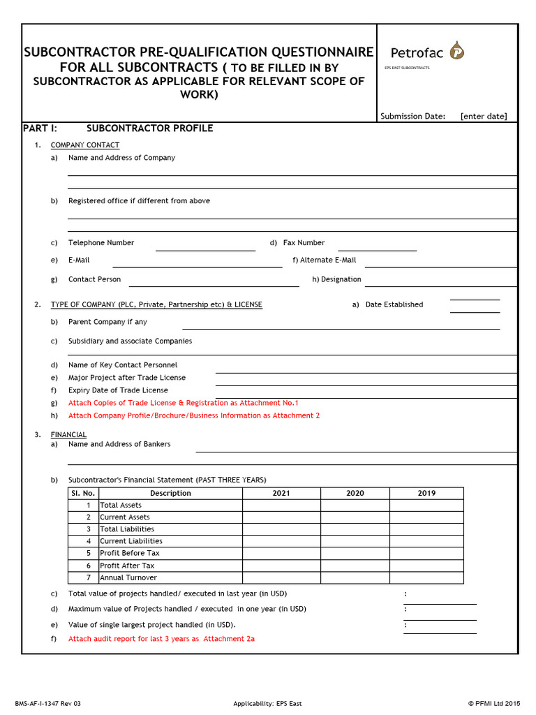 Subcontractor Pre-Qualification Questionnaire | PDF | Business Ethics ...