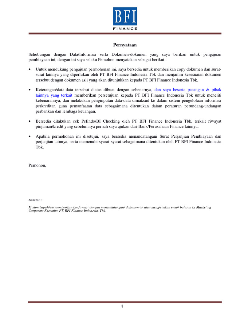 CONTOH SURAT PERNYATAAN (OFFERING LETTER) | PDF