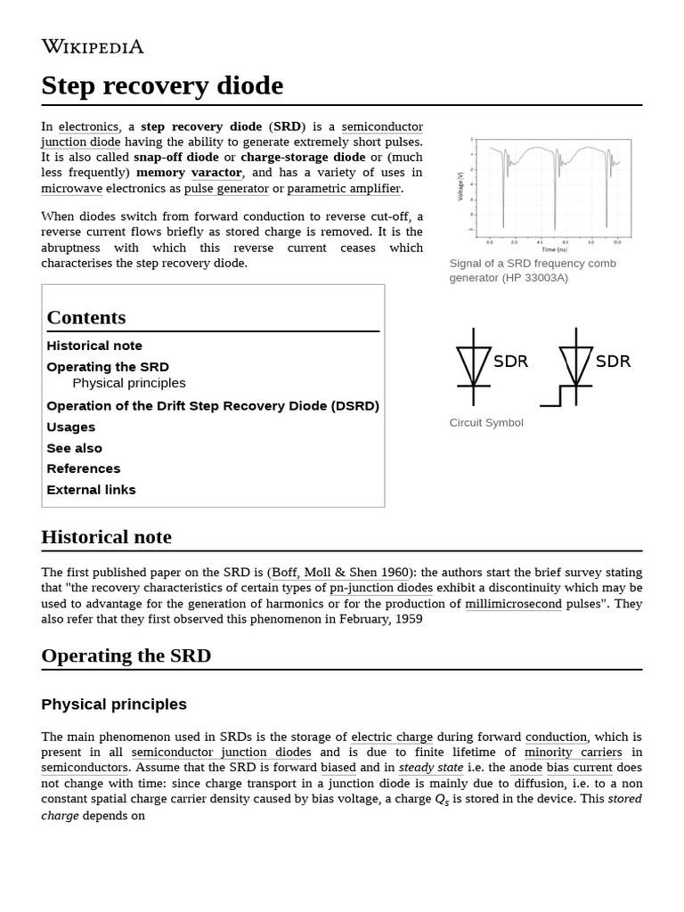 Step Recovery Diode | PDF | Electrical Components | Electrical Equipment