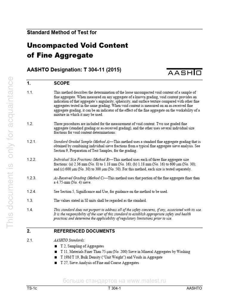 Aashto T304-15 | PDF | Concrete | Construction Aggregate
