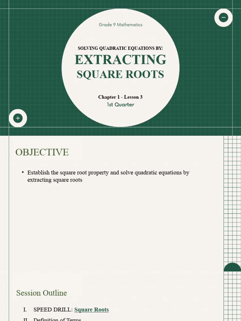 Q1 Lesson 3 Solving by Extracting Square Roots | PDF | Equations | Quadratic Equation