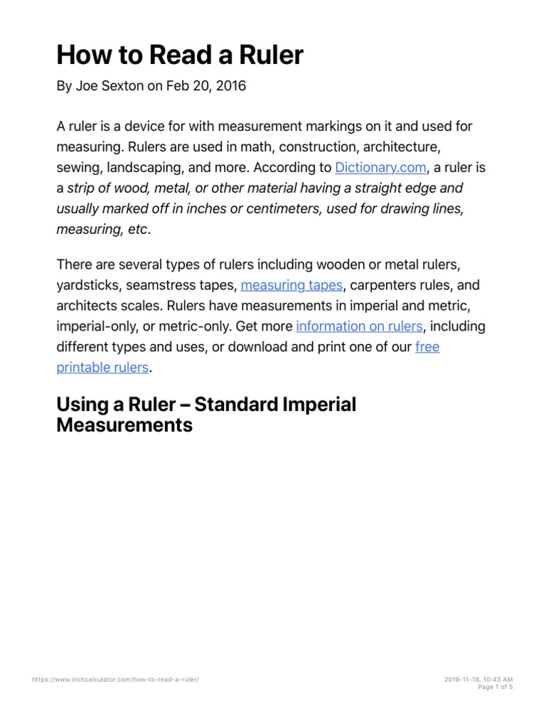 How to Read a Ruler - Inch Calculator | PDF | Metrology | Measuring ...