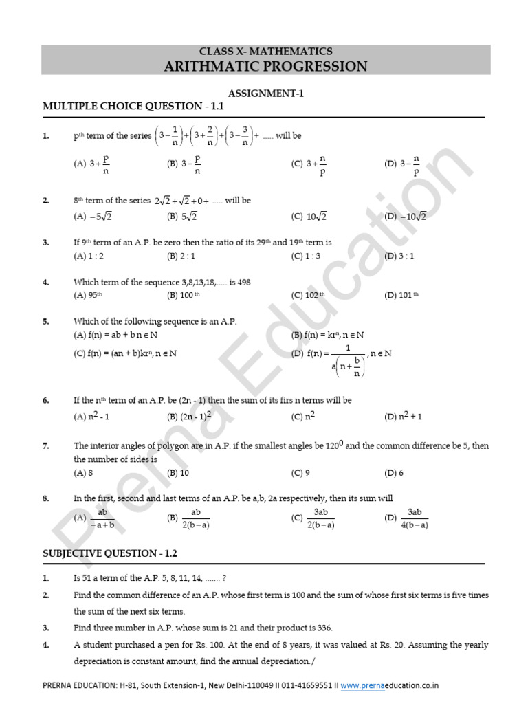Math Arithmatic Progression Assgn 1 | PDF | Elementary Mathematics | Mathematics
