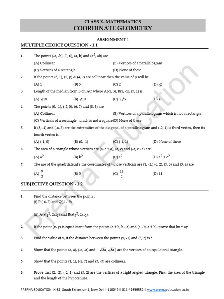 Math Coordinate Geometry Assignment 1 Pdf Triangle Rectangle