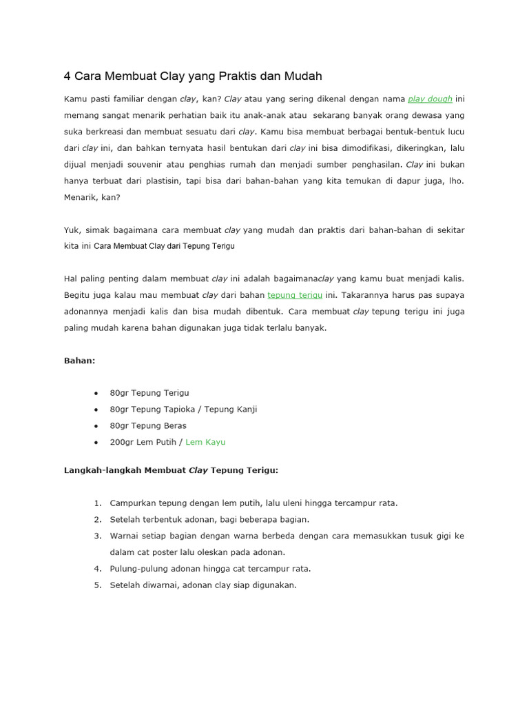 4 Cara Membuat Clay Yang Praktis Dan Mudah | PDF