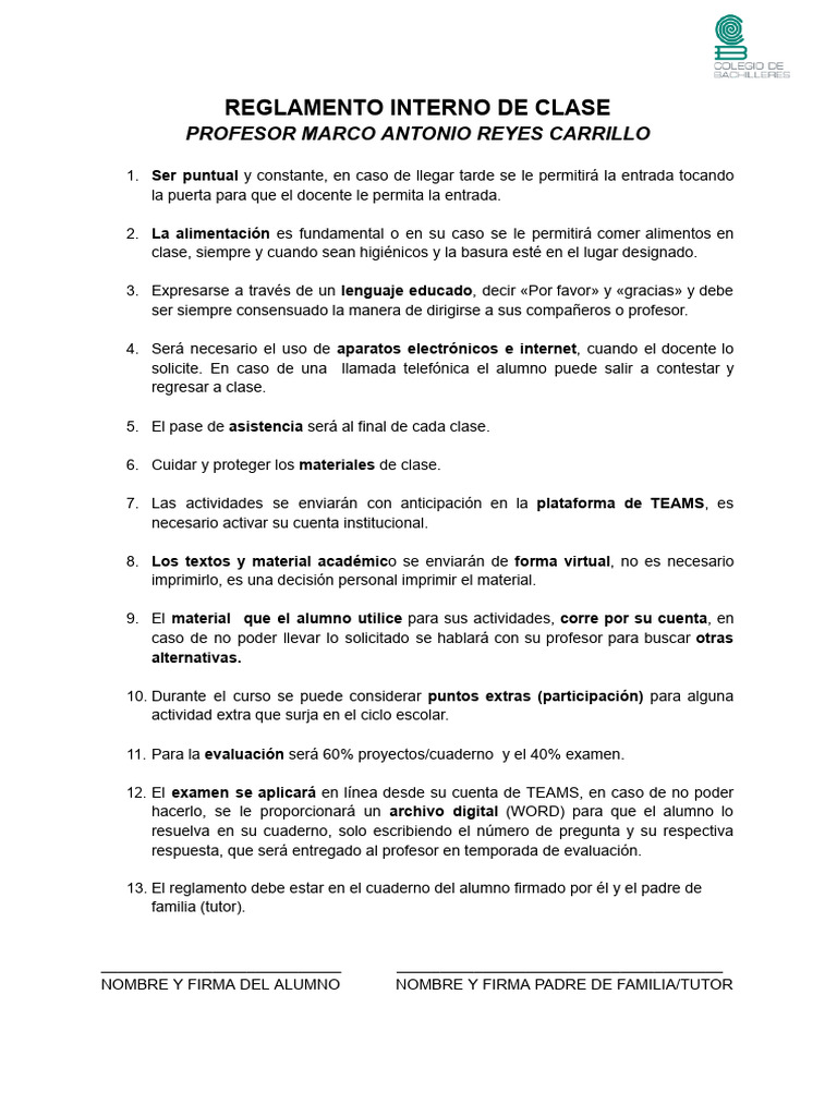 Reglamento Interno | PDF