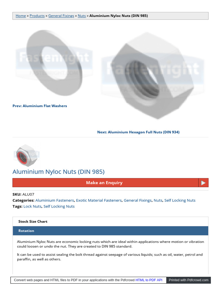 general_fixings_aluminium_nyloc_nuts_din | PDF | Nut (Hardware) | Screw