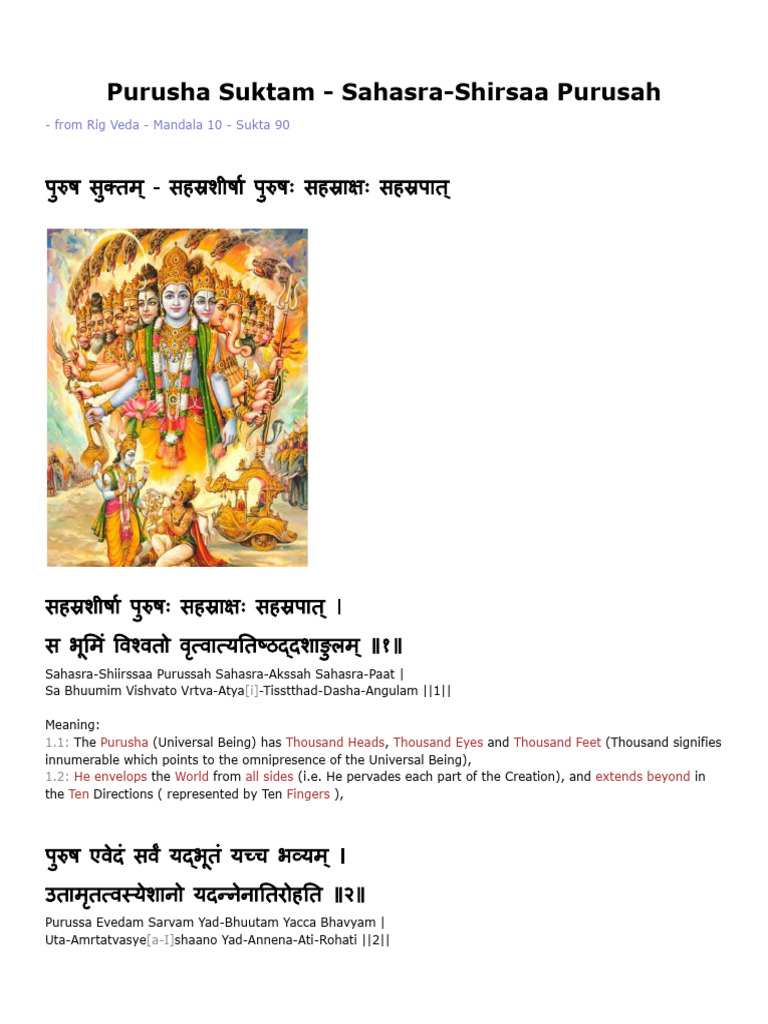 Purusha Suktam: Rig Veda Insights | PDF | Hindu Literature | Hindu Texts