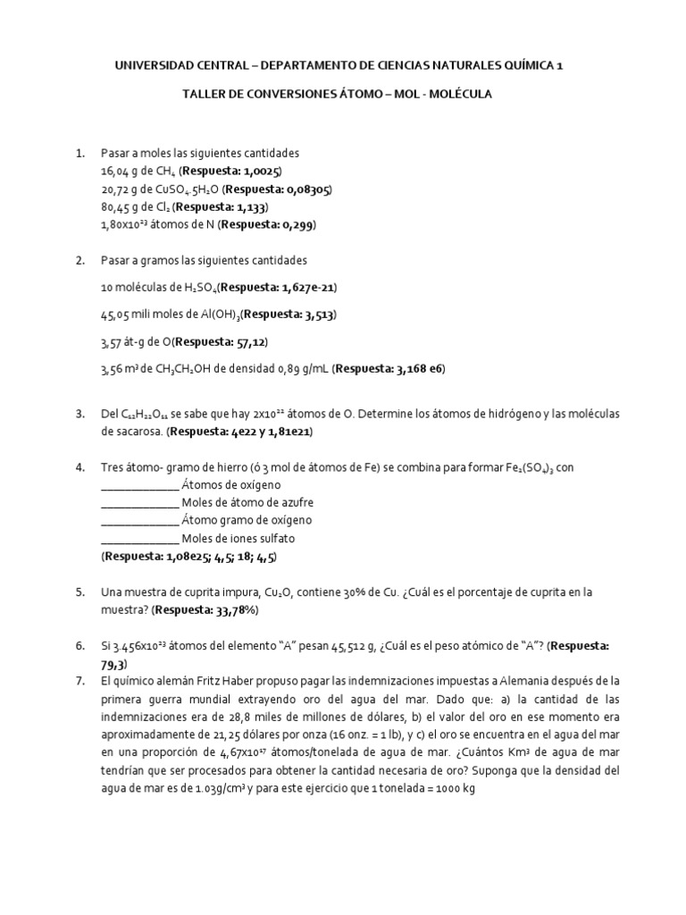 Taller Conversiones Átomo Mol 2020A (Answered) | Descargar gratis PDF ...
