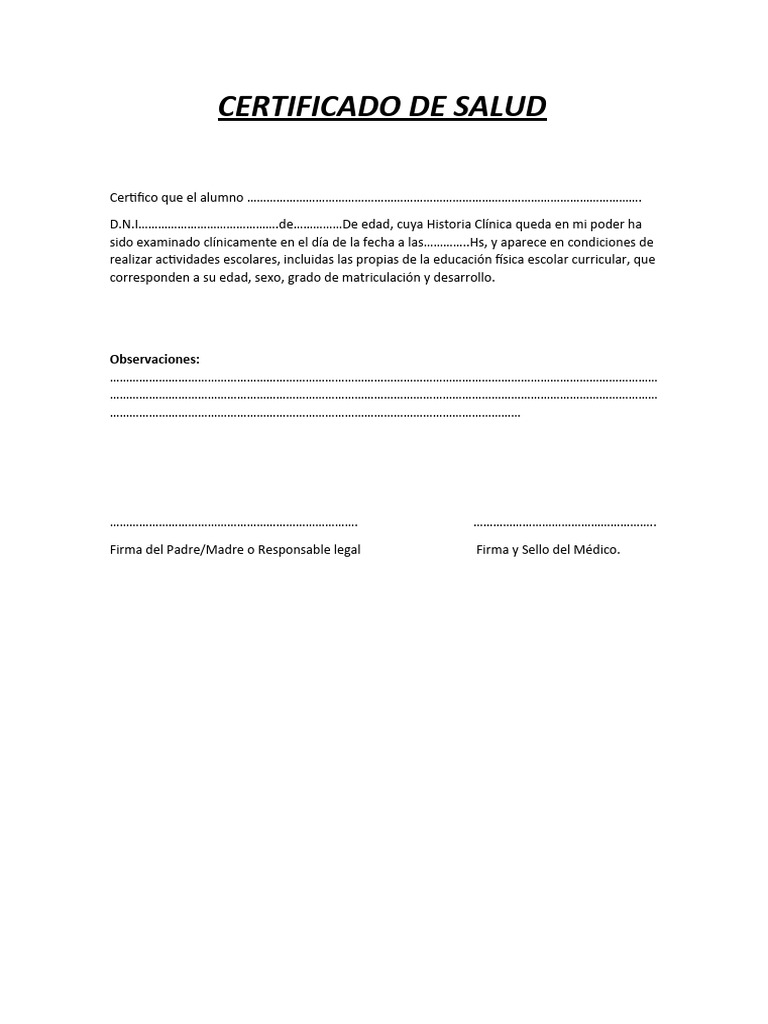 Certificado de Salud Unse | PDF | Salud y bienestar