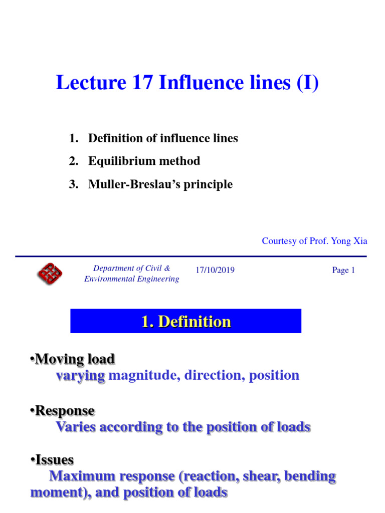 Lect17 Influence Line 1 PDF | PDF | Bending | Physics