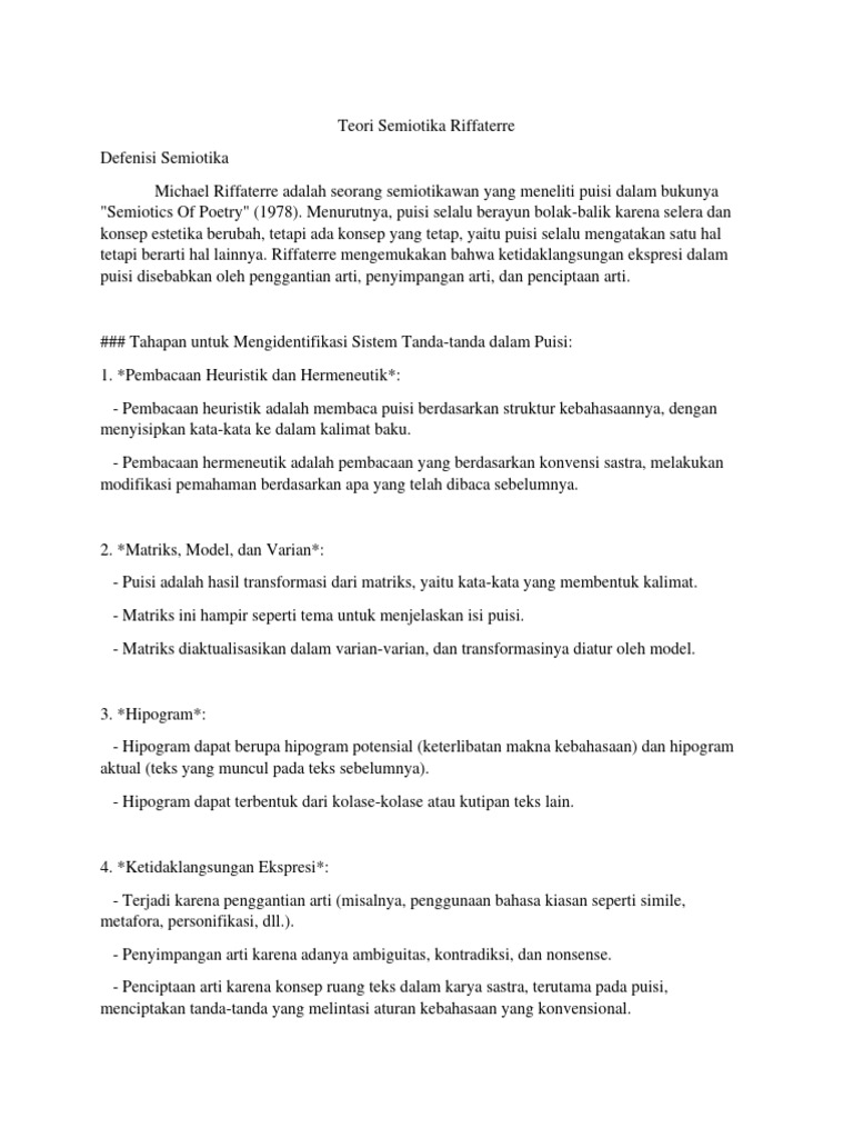 Teori Semiotika Riffaterre | PDF