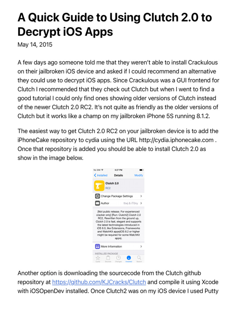 A Quick Guide To Using Clutch 2.0 To Decrypt iOS Apps PDF | PDF | Ios | Mobile Software