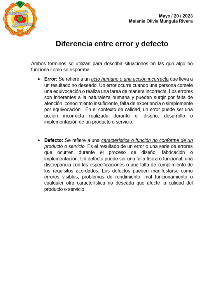 Diferencia Entre Error y Defecto | PDF