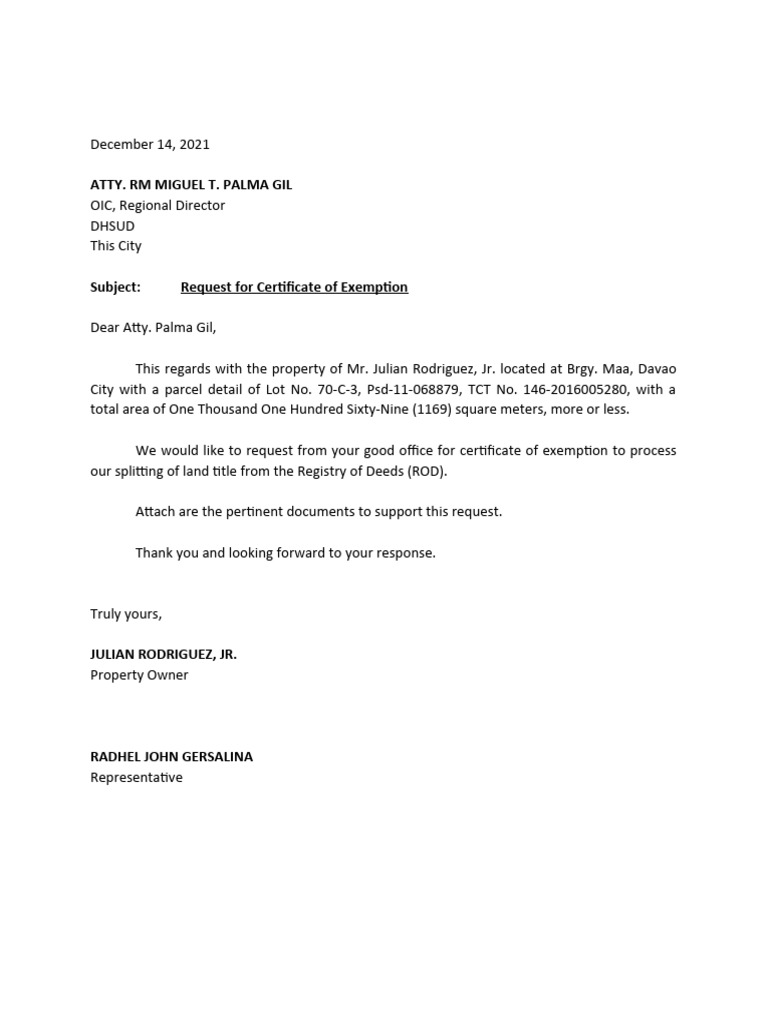 Request for Certificate of Exemption | PDF