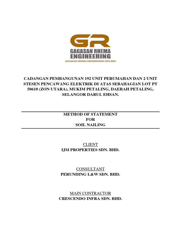 Method of Statement for Soil Nailing | PDF | Structural Engineering | Materials