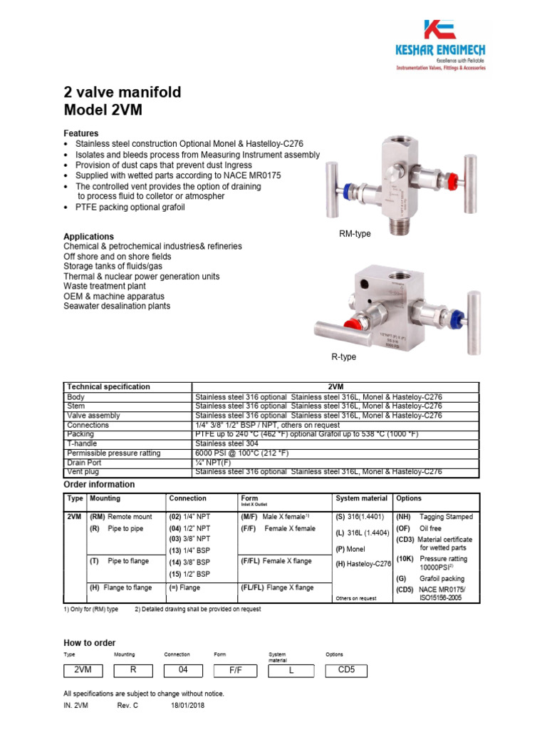 2 Valve Manifold Specifications & Features | PDF | Valve | Mechanical ...