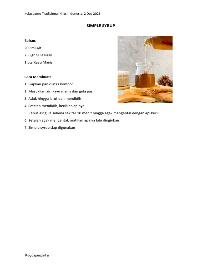Resep Simple Syrup Jamu Tradisional | PDF