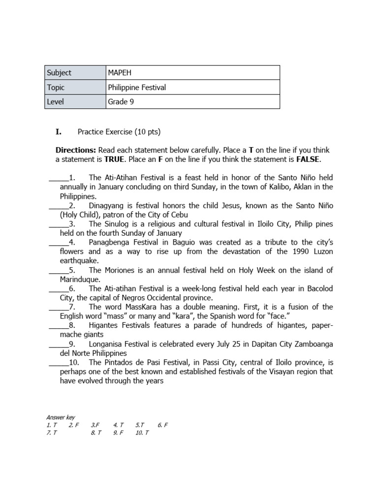 Mapeh 9 - Pe - Assessment | PDF | Essays