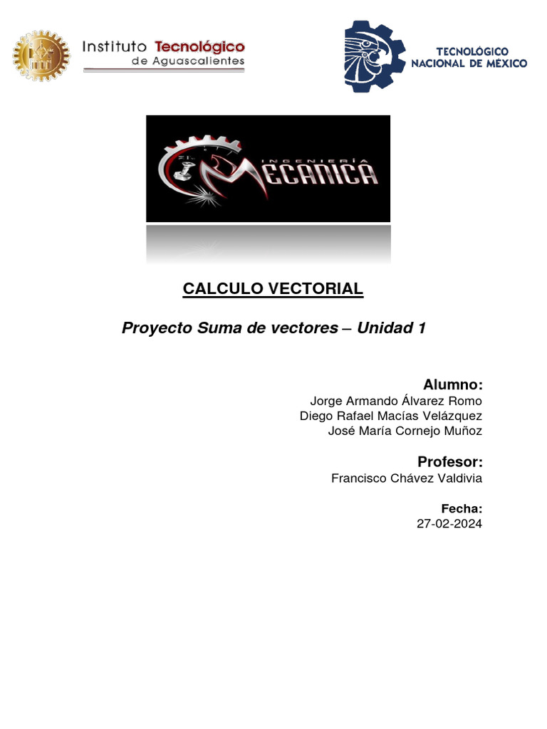 Calculo Vectorial Proyecto U1 | Descargar gratis PDF | Vector Euclidiano | Fuerza