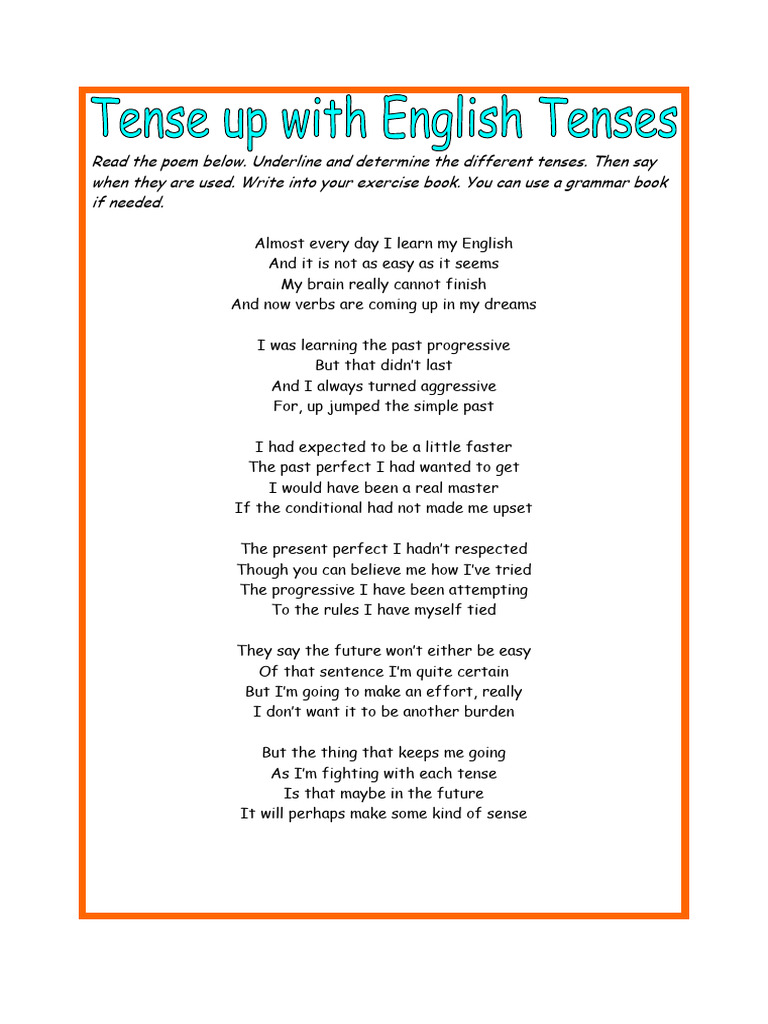 a-poem-about-tenses-grammar-drills_74478 | PDF | Grammatical Tense ...