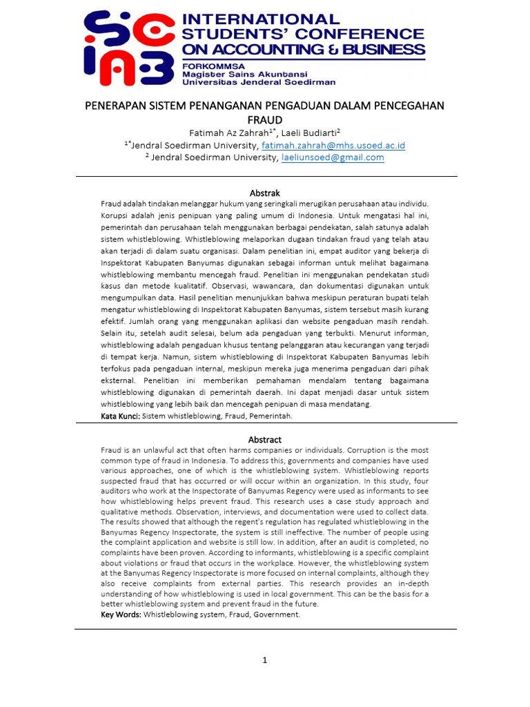 Penerapan Sistem Penanganan Pengaduan Dalam Pencegahan Fraud Iscoab