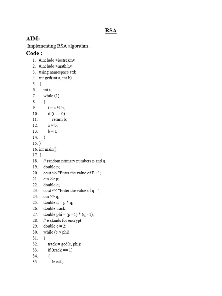 RSA Aim: Code | PDF