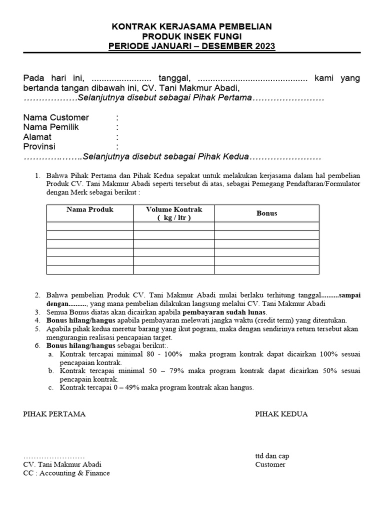 Form Kontrak Program Glyphosate (2023) | PDF