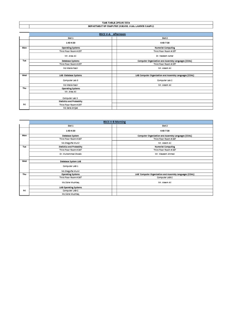 BSCS FOC Eve. TimeTable | PDF | Computing