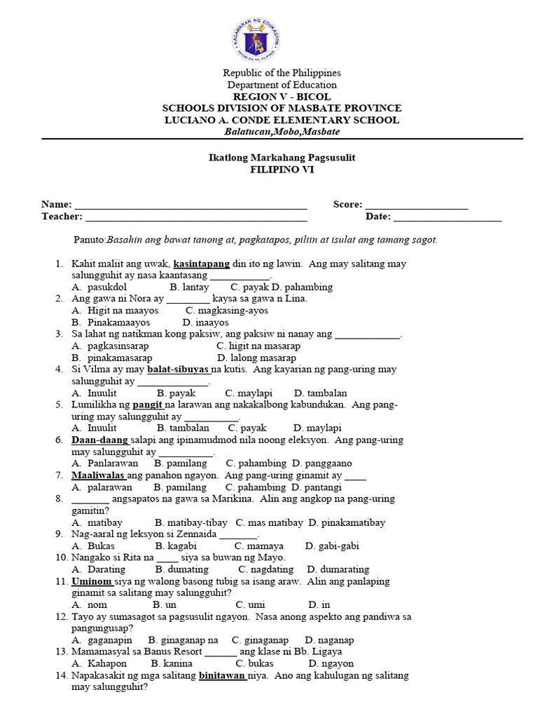 PT_FILIPINO 6_Q3 (1) | PDF