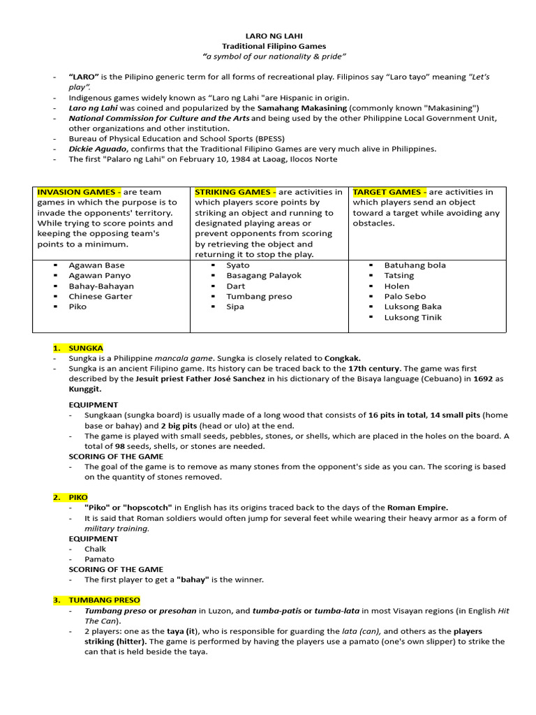TRADITIONAL-FILIPINO-GAMES | PDF | Sports | Gaming