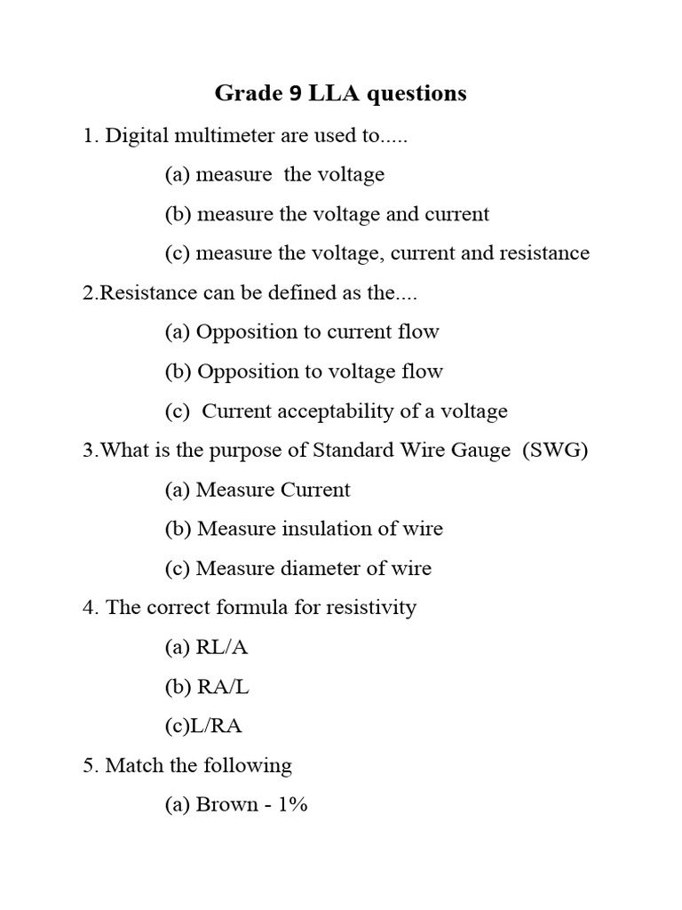 Grade 9 LLA Questions | PDF | Resistor | Electrical Resistance And ...