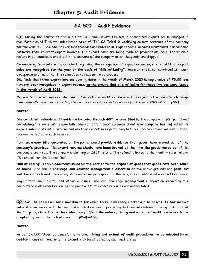 Chapter 5 Audit Evidence | PDF | Audit | Inventory