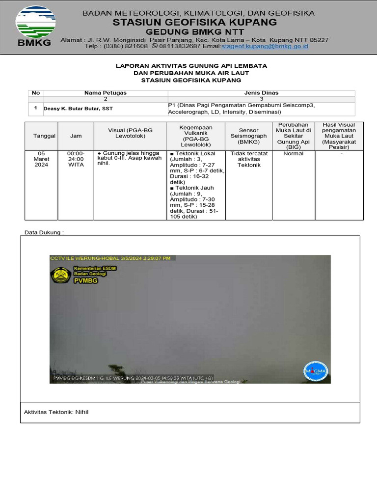 Laporan Pengamatan AKTIVITAS GUNUNG API 05 03 2024 | PDF